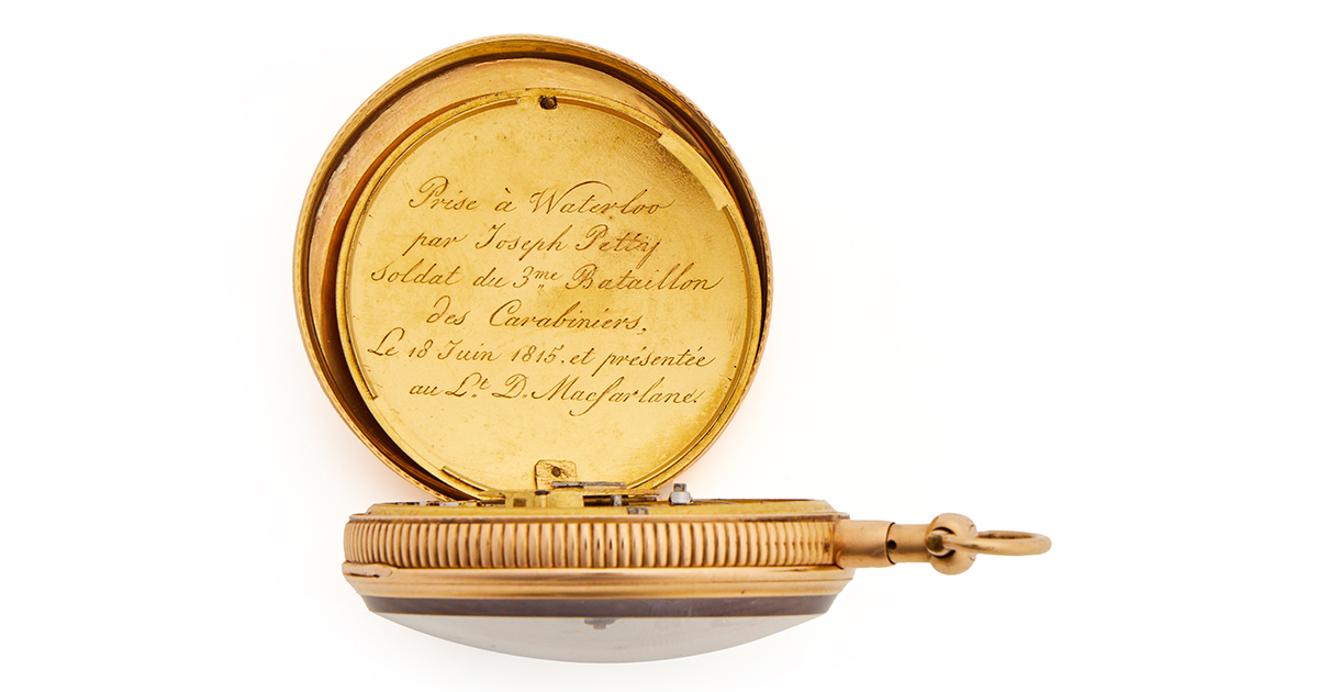 Rare 18ct Gold Watch with inscription from the Battle of Waterloo ...